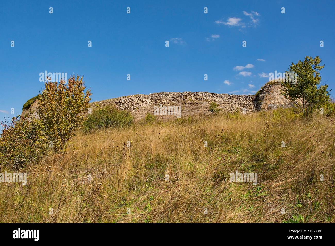 The walls of the historic 15th century Ostrovica Castle overlooking ...