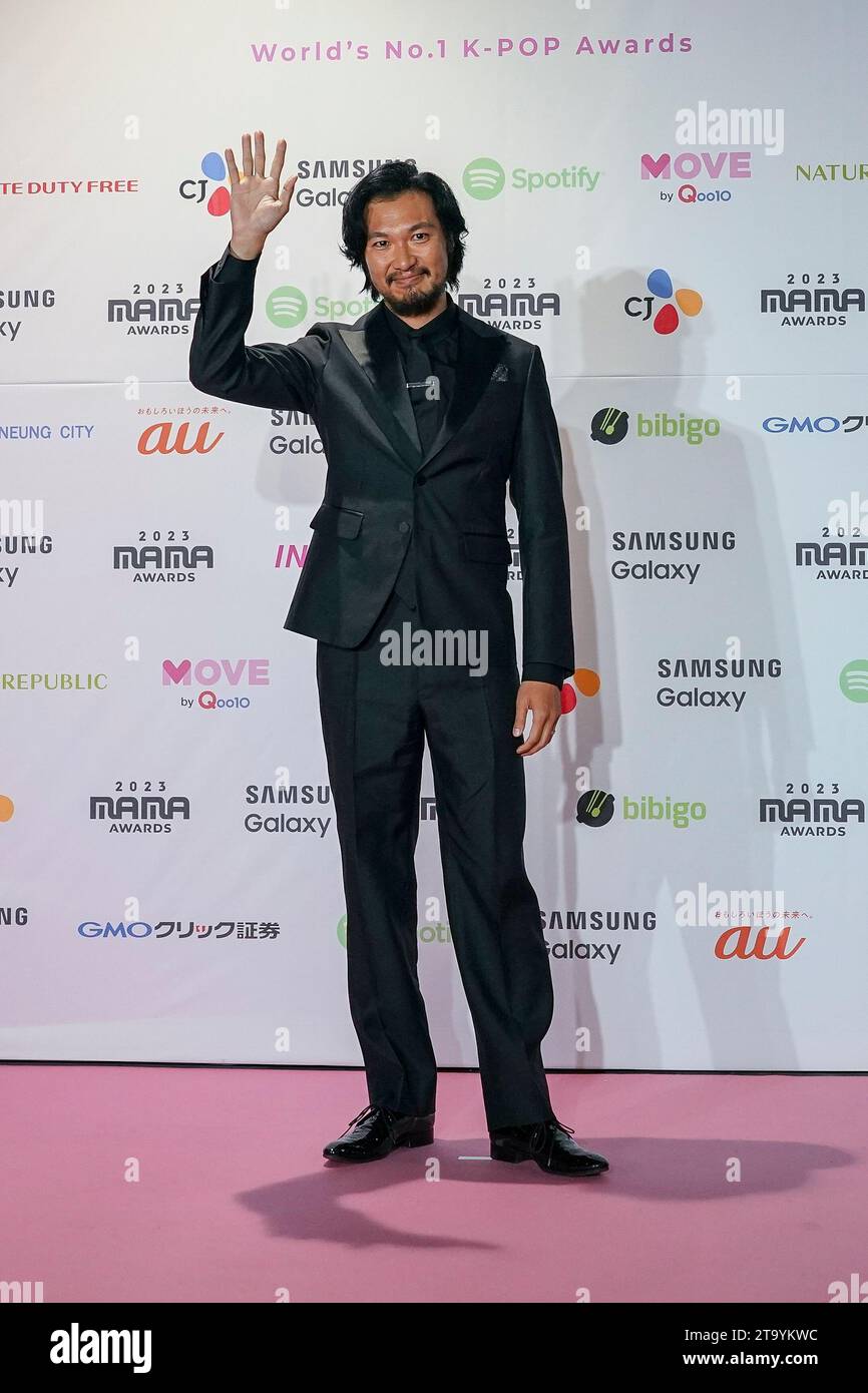 Munetaka Aoki poses for photos on the red carpet of the 2023 MAMA Awards at Tokyo Dome Tuesday ...