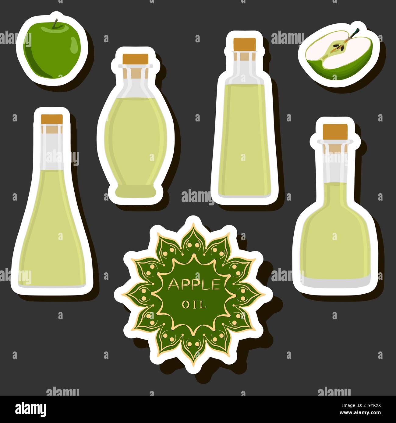Illustration on theme big set different types liquid oil, bottle ...