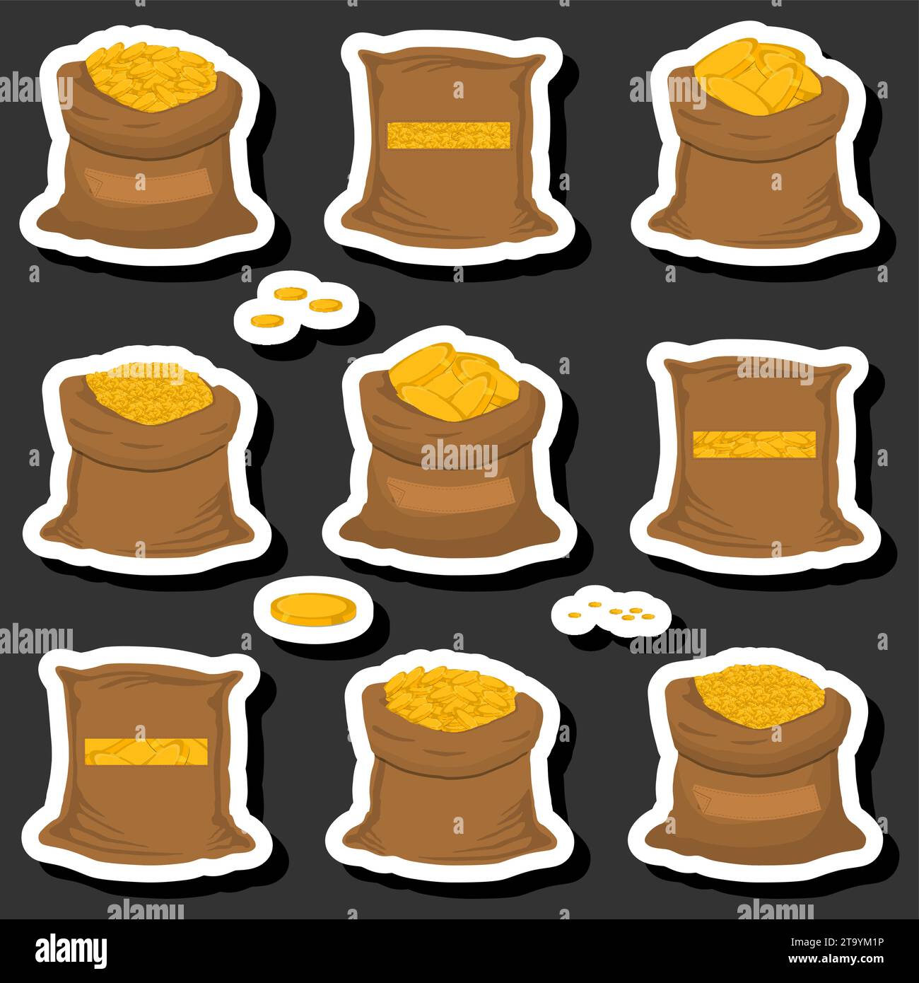 Illustration on theme big colored set different types bags, full sack ...