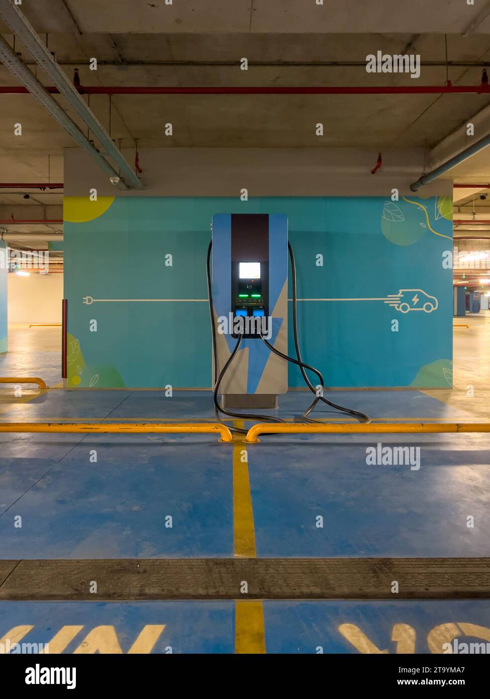 DC charging station to charge electric vehicles in the parking garage ...