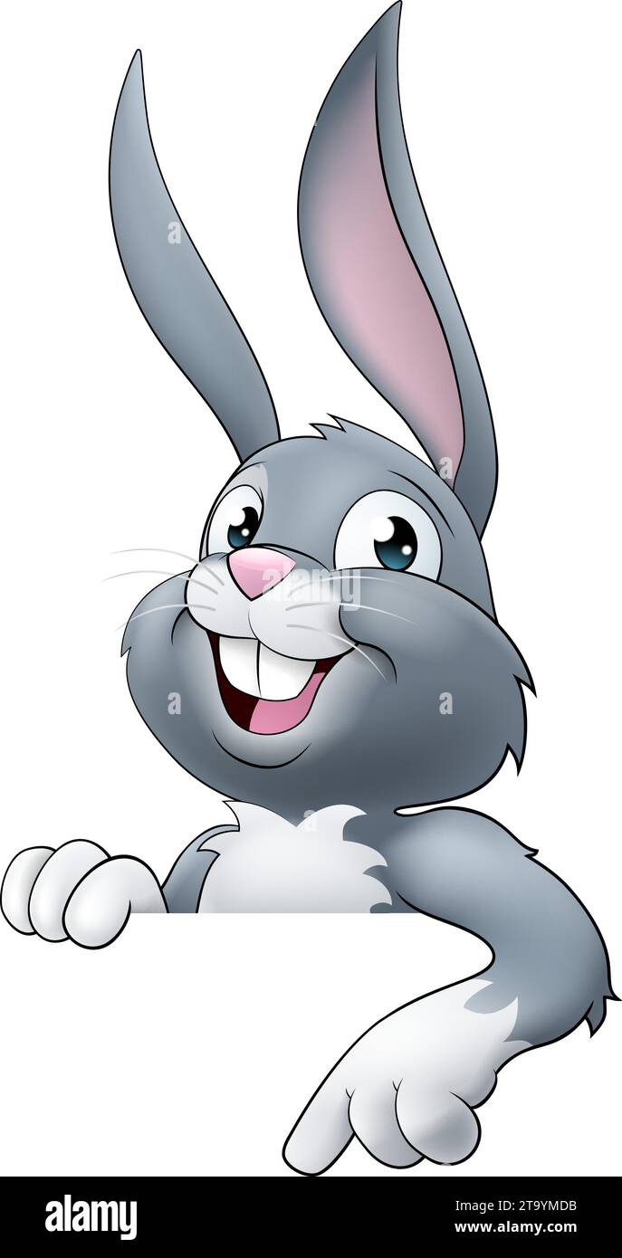 Easter Bunny Rabbit Cartoon Character Peeking Sign Stock Vector Image ...
