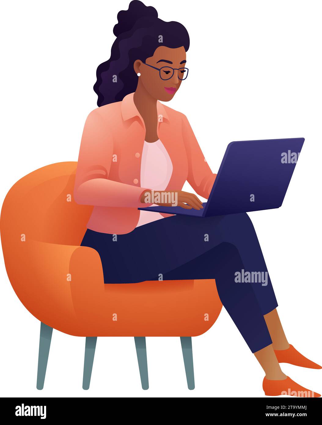 Woman Using Laptop Computer Cartoon Illustration Stock Vector Image ...