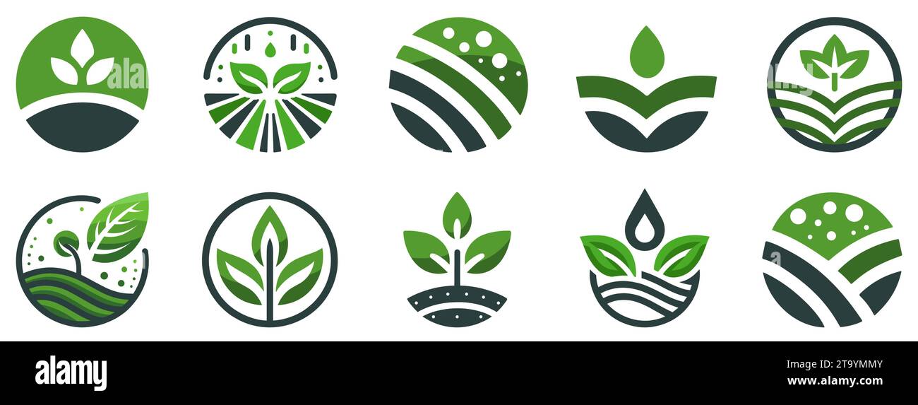 Agriculture logo design. Set of icon. Agronomy logo with plants on a ...