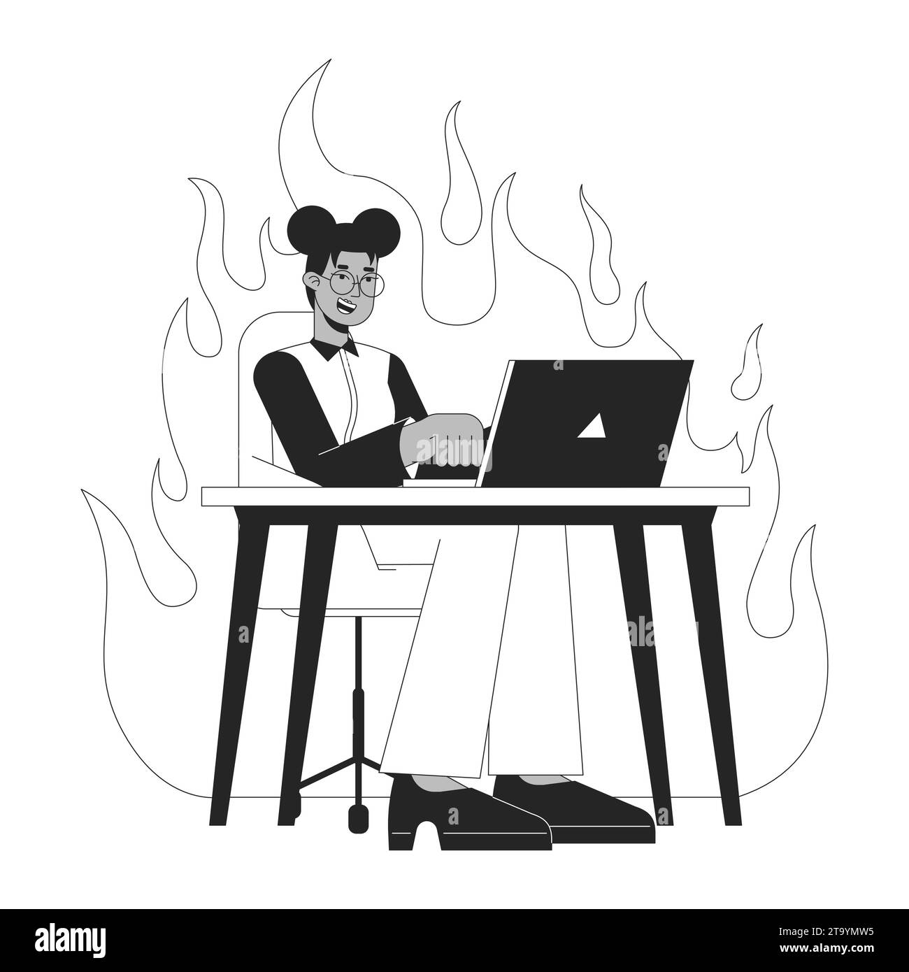 Gen z employee demonstrating passion at work black and white 2D line ...