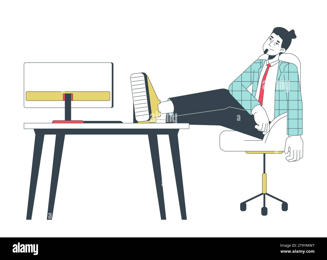 Male employee physically exhausted after meeting deadline 2D linear ...