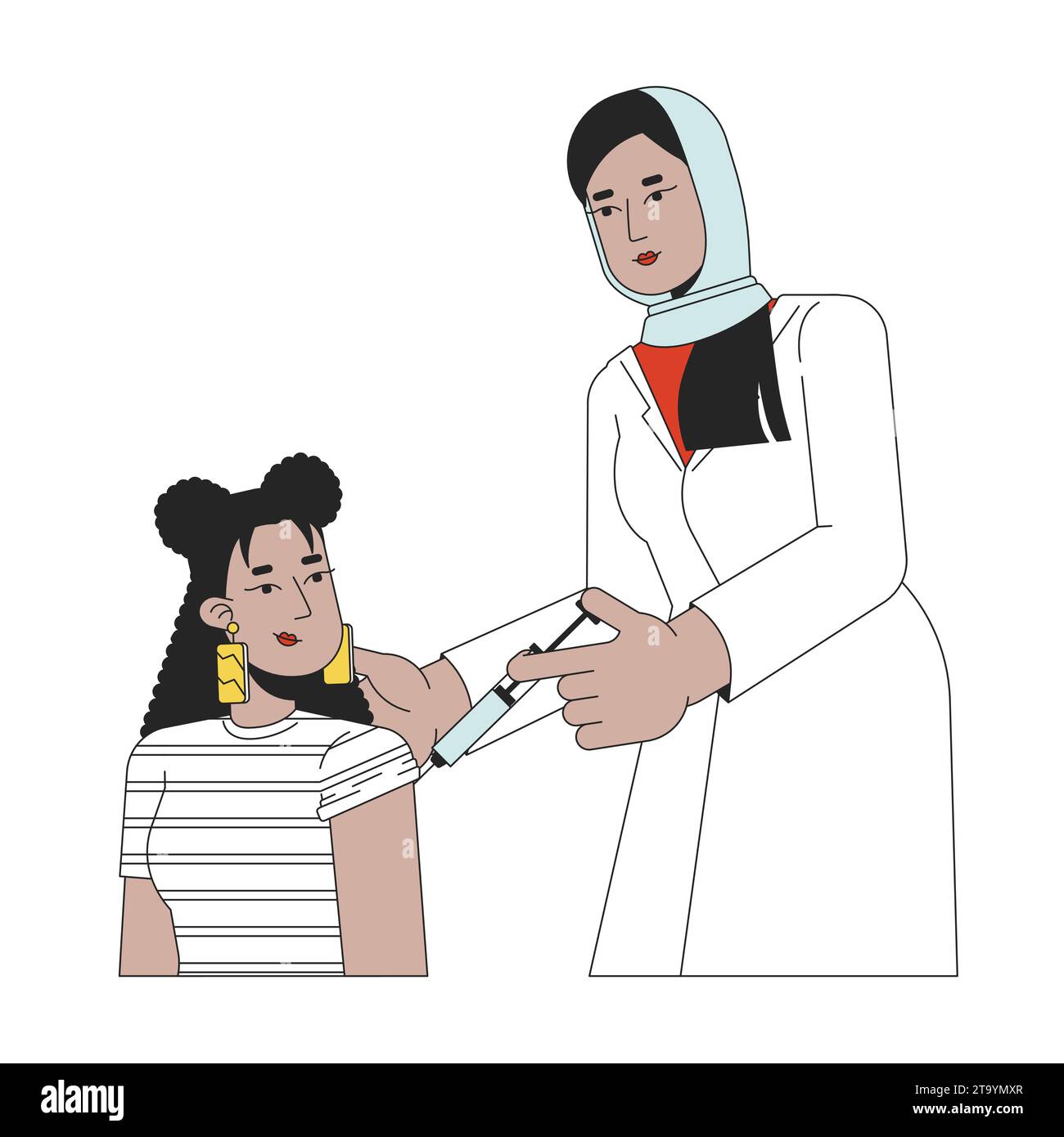 Latina student vaccination female doctor 2D linear cartoon characters ...