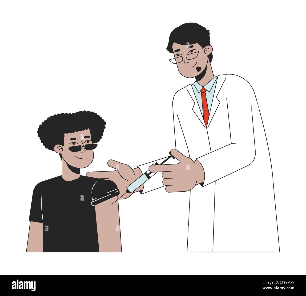 Latino student immunization male doctor 2D linear cartoon characters ...
