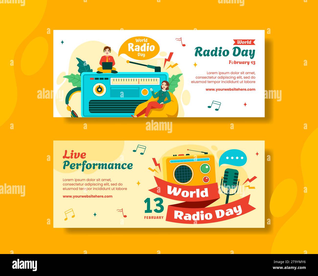 Radio Day Horizontal Banner Flat Cartoon Hand Drawn Templates ...
