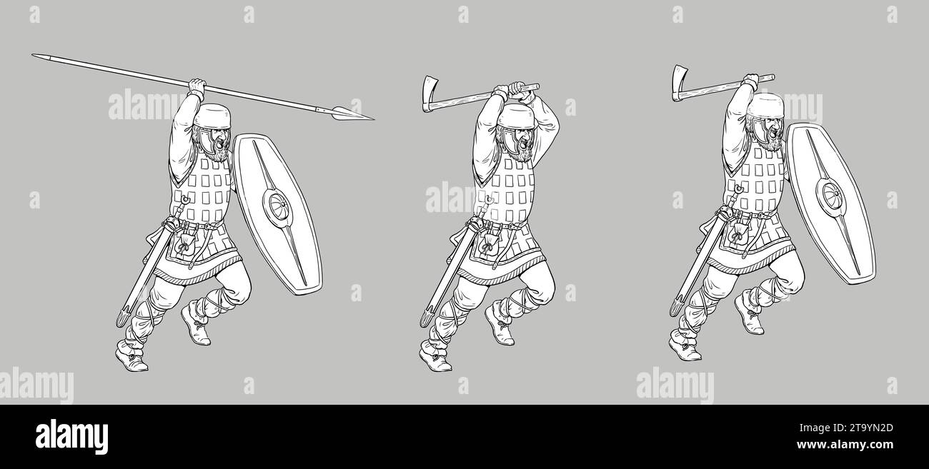 Gallic warriors on the attack. Ancient warriors silhouette drawing ...