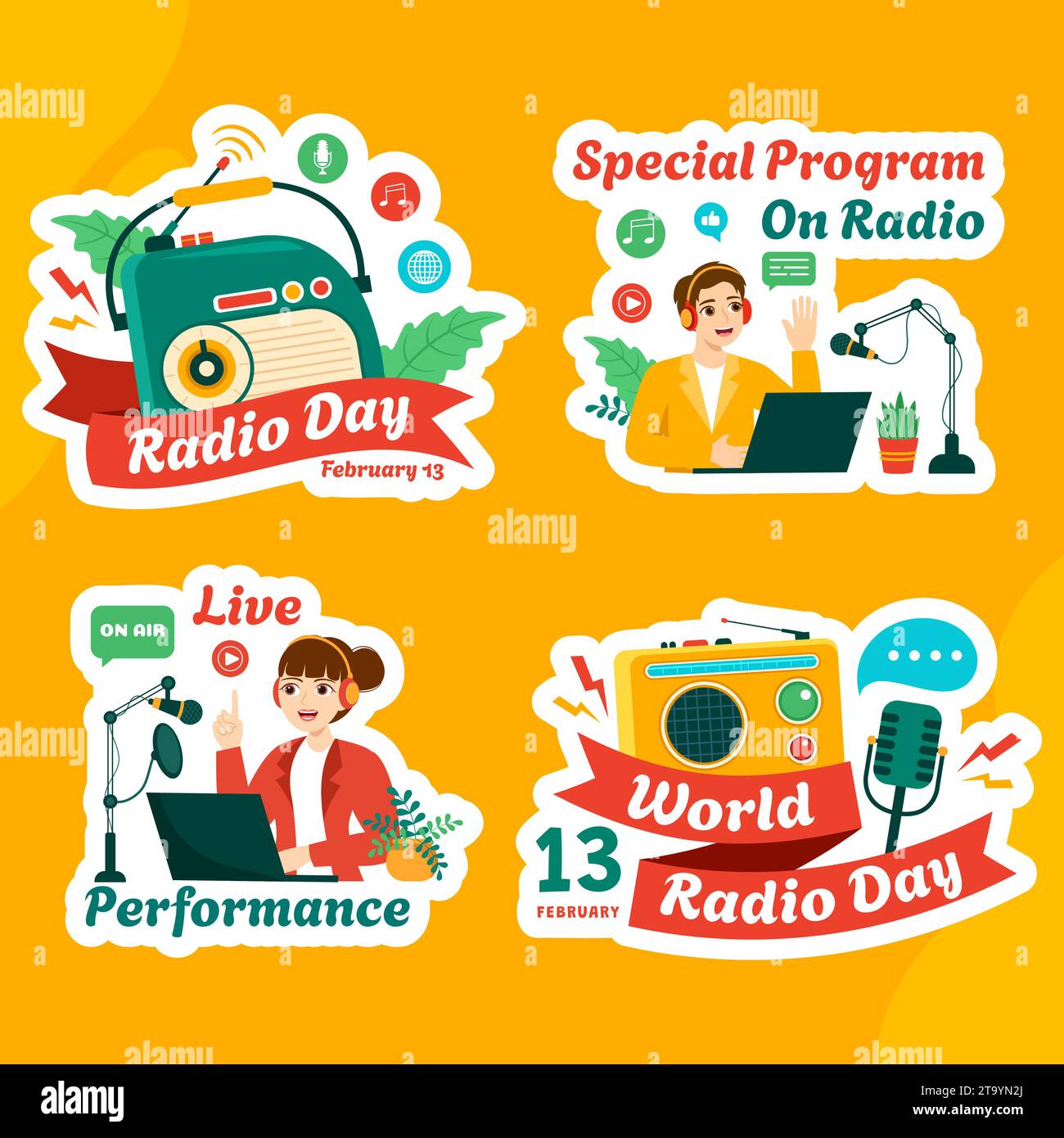 Radio Day Label Flat Cartoon Hand Drawn Templates Background ...