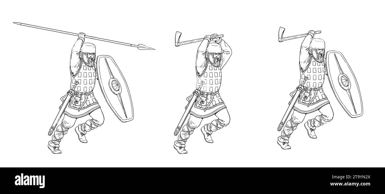 Gallic warriors on the attack. Ancient warriors silhouette drawing ...