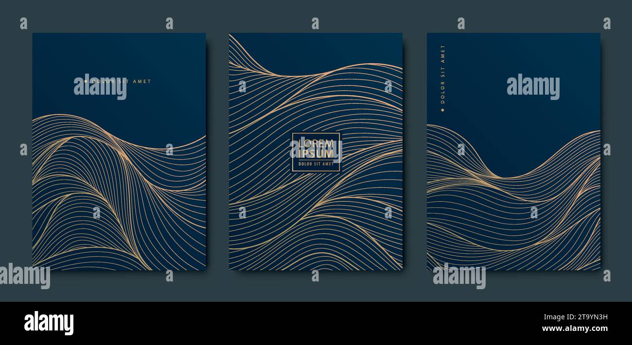 Vector set of luxury japanese pattern textures, wavy line design covers ...