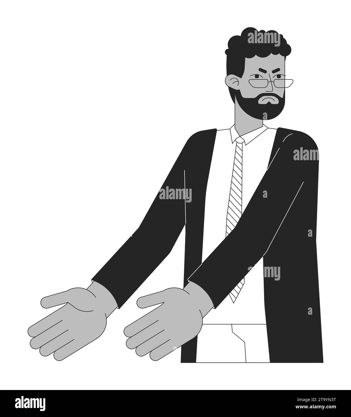 Black bearded boss arguing black and white 2D line cartoon character ...