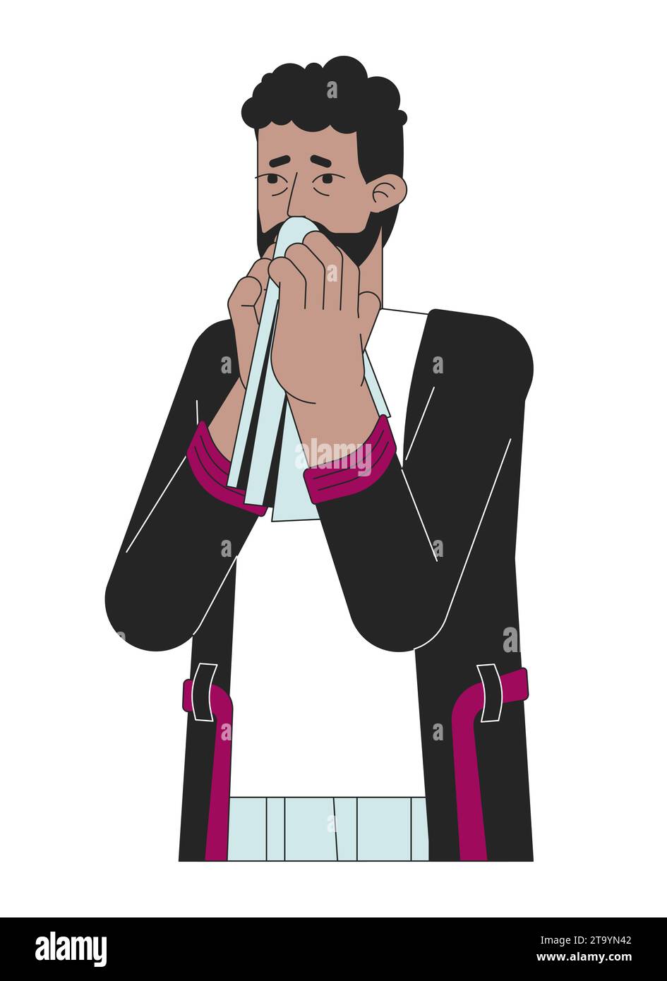 Allergy sniffing man african american bearded 2D linear cartoon ...