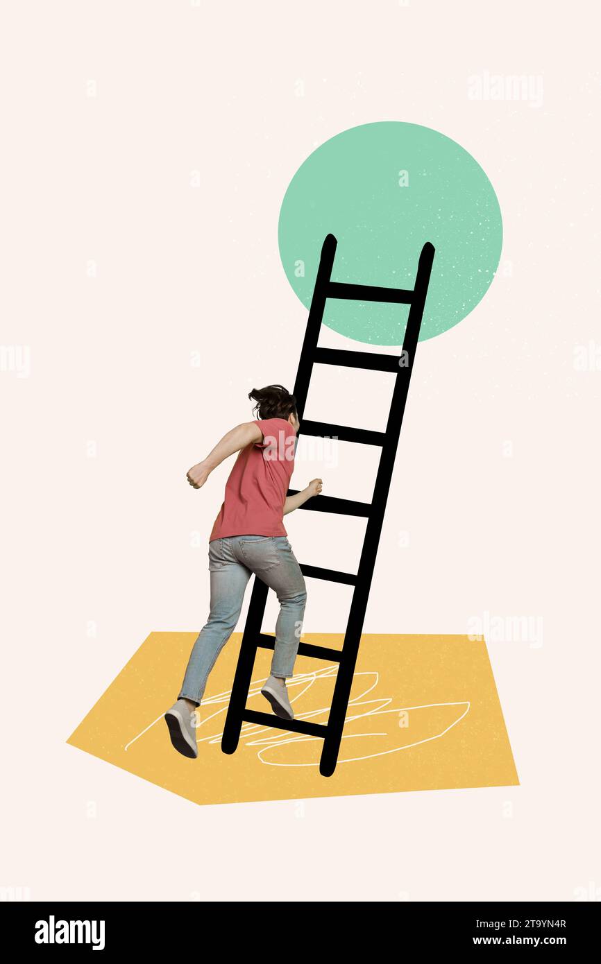 Picture collage image of ambitious student running upstairs dreaming ...