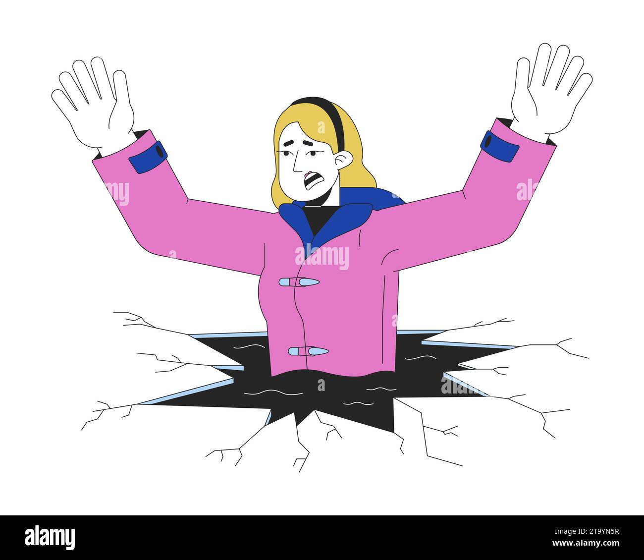 Drowning in cold water line cartoon flat illustration Stock Vector ...