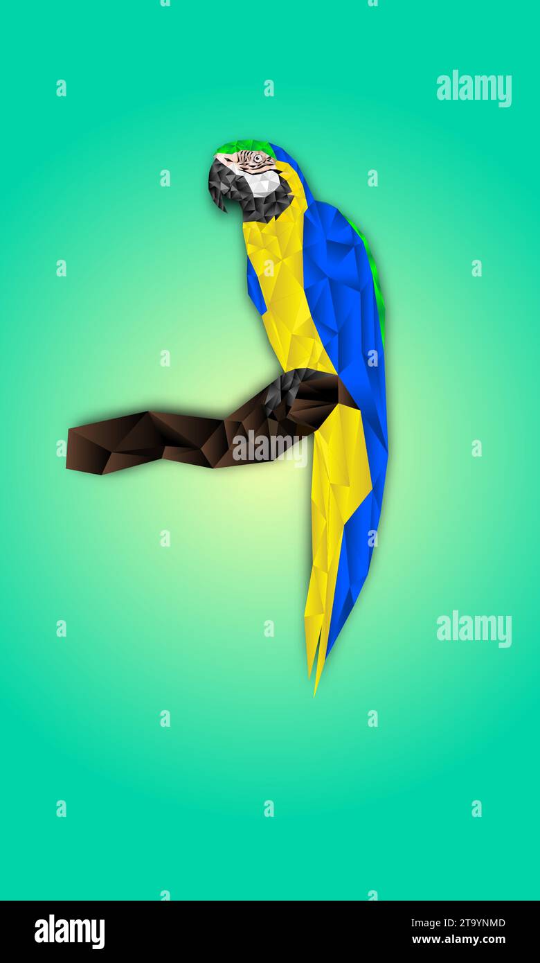 Polygon drawing macaw Parrot on a branch vector illustration Stock ...