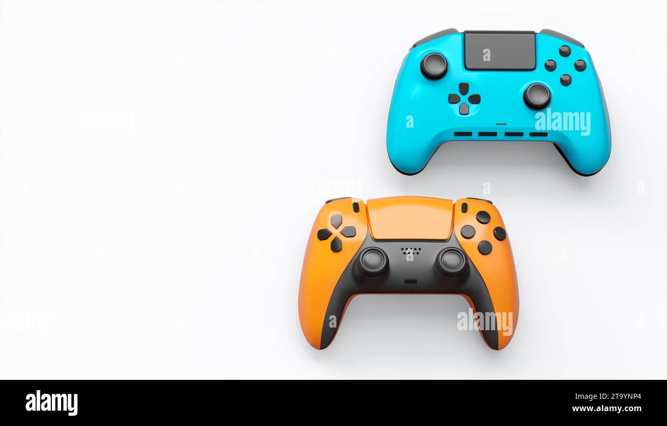 Realistic colorful video game joysticks or gamepads with color buttons ...