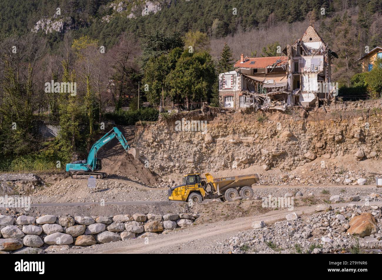 Flood damage in the Vesubie valley, above St martin-Vesubie, Maritime ...