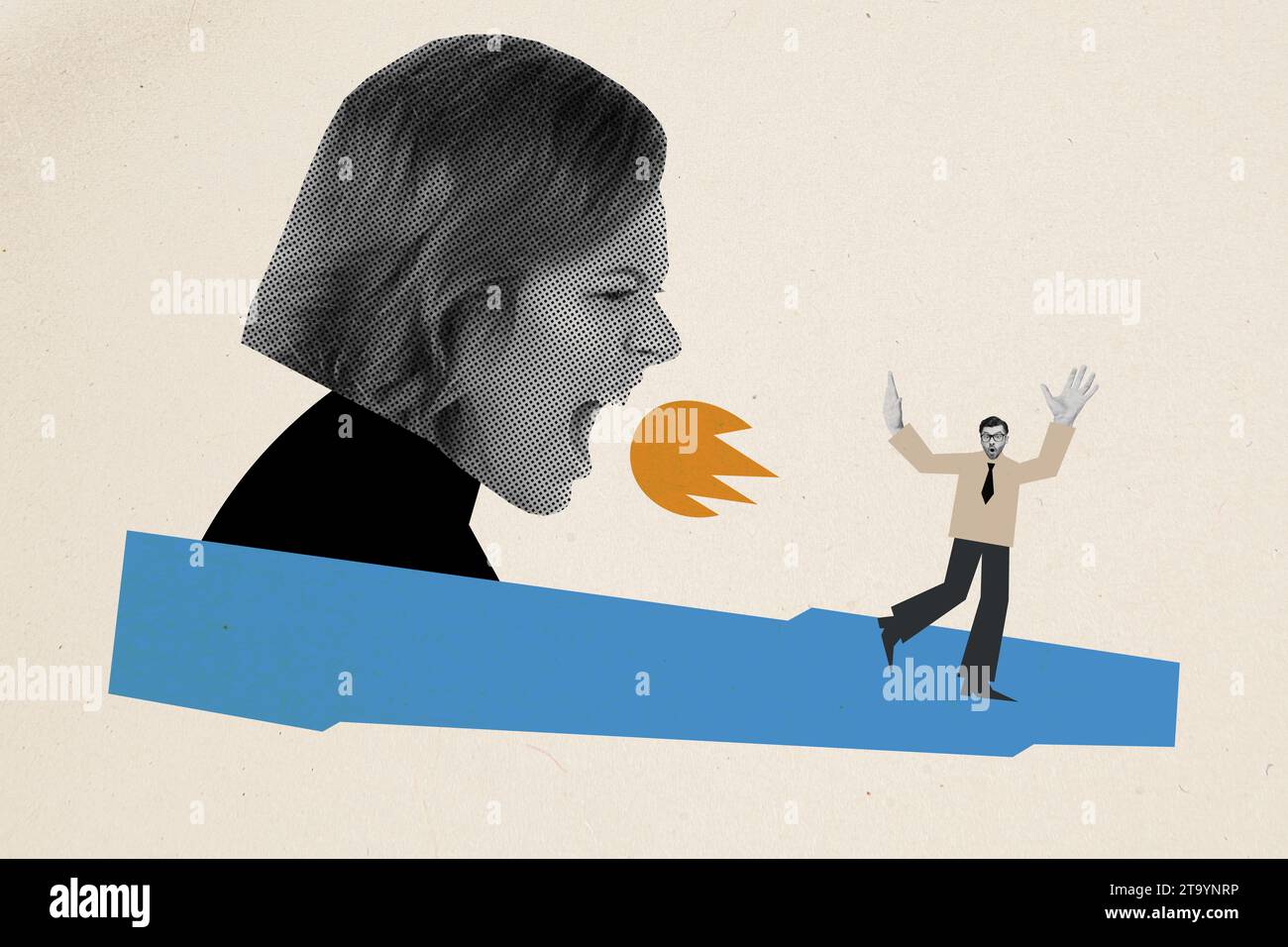 Photo collage artwork minimal picture of angry wife screaming stressed ...