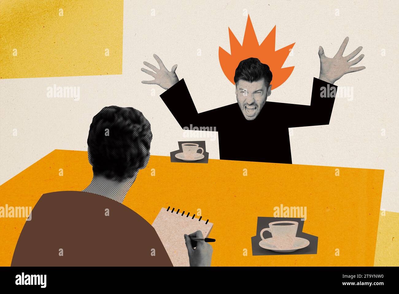 Creative abstract template collage image of angry guy telling ...