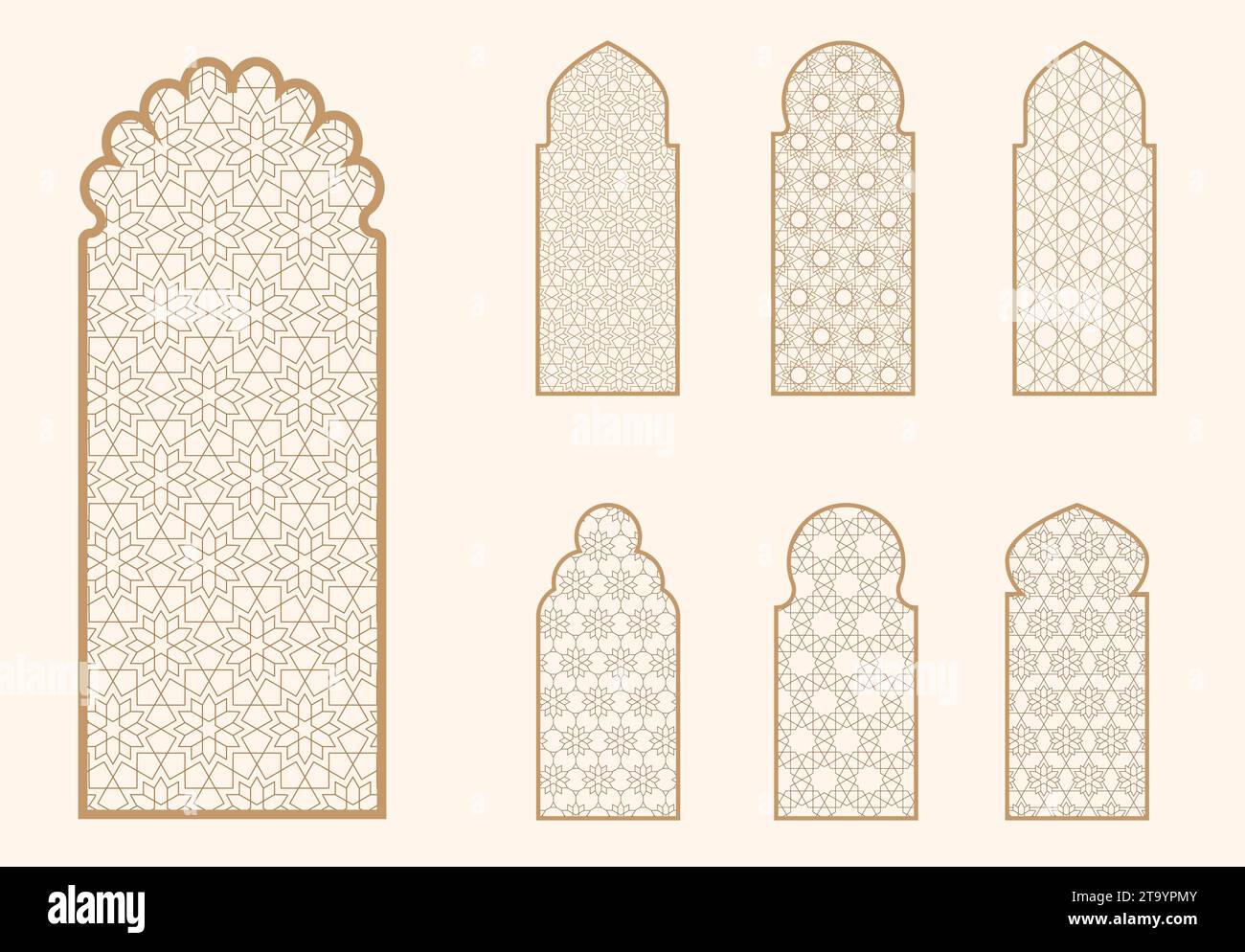 Islamic window shape with mashrabiya pattern. Arabic door frame ...