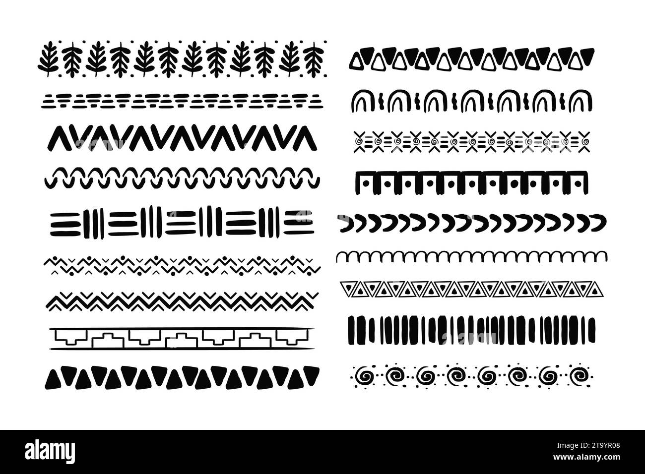 Set african tribal motive border in doodle hand drawn style from ...