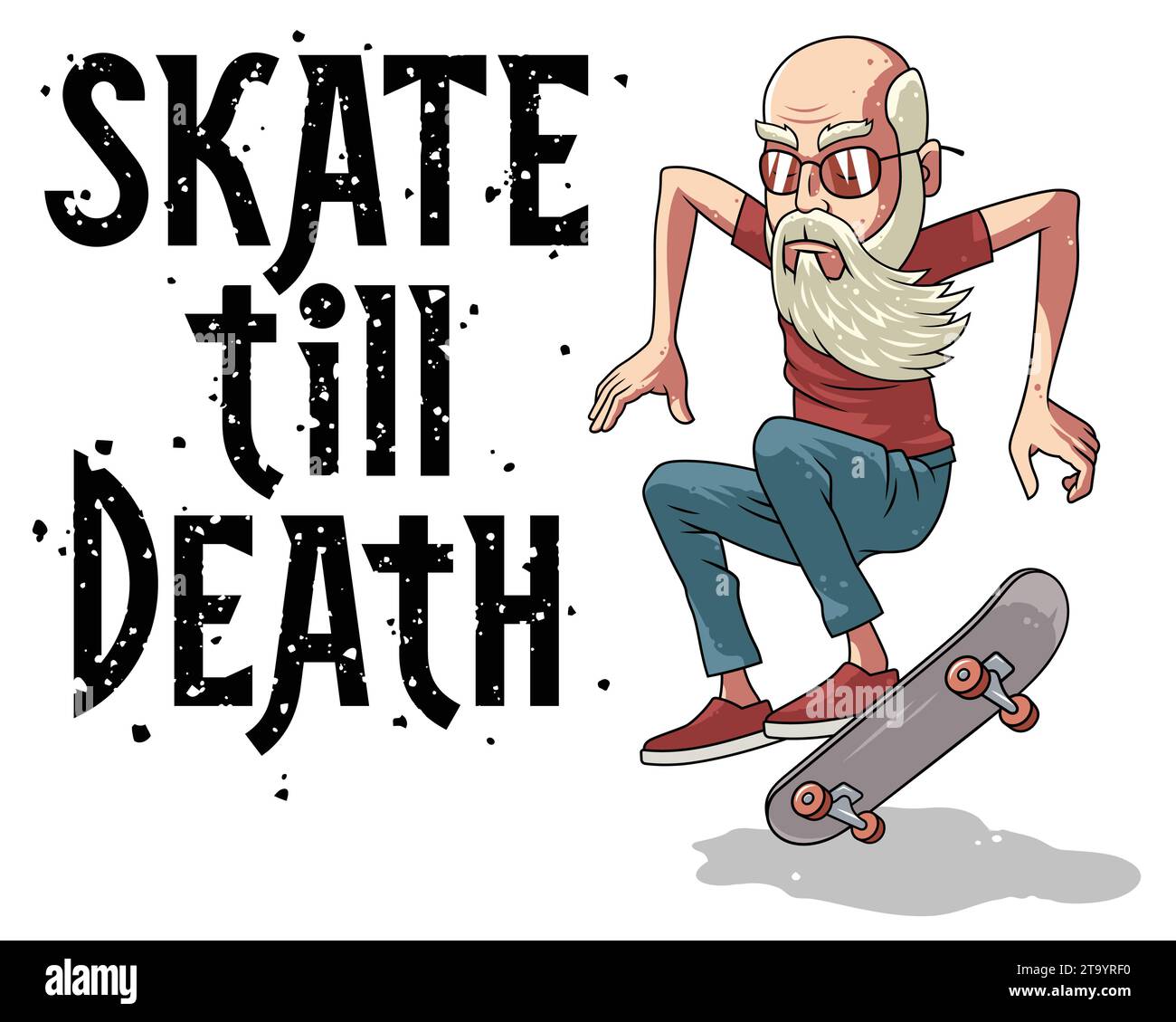 Cool old man skateboarder vector illustration with slogan for t-shirt ...