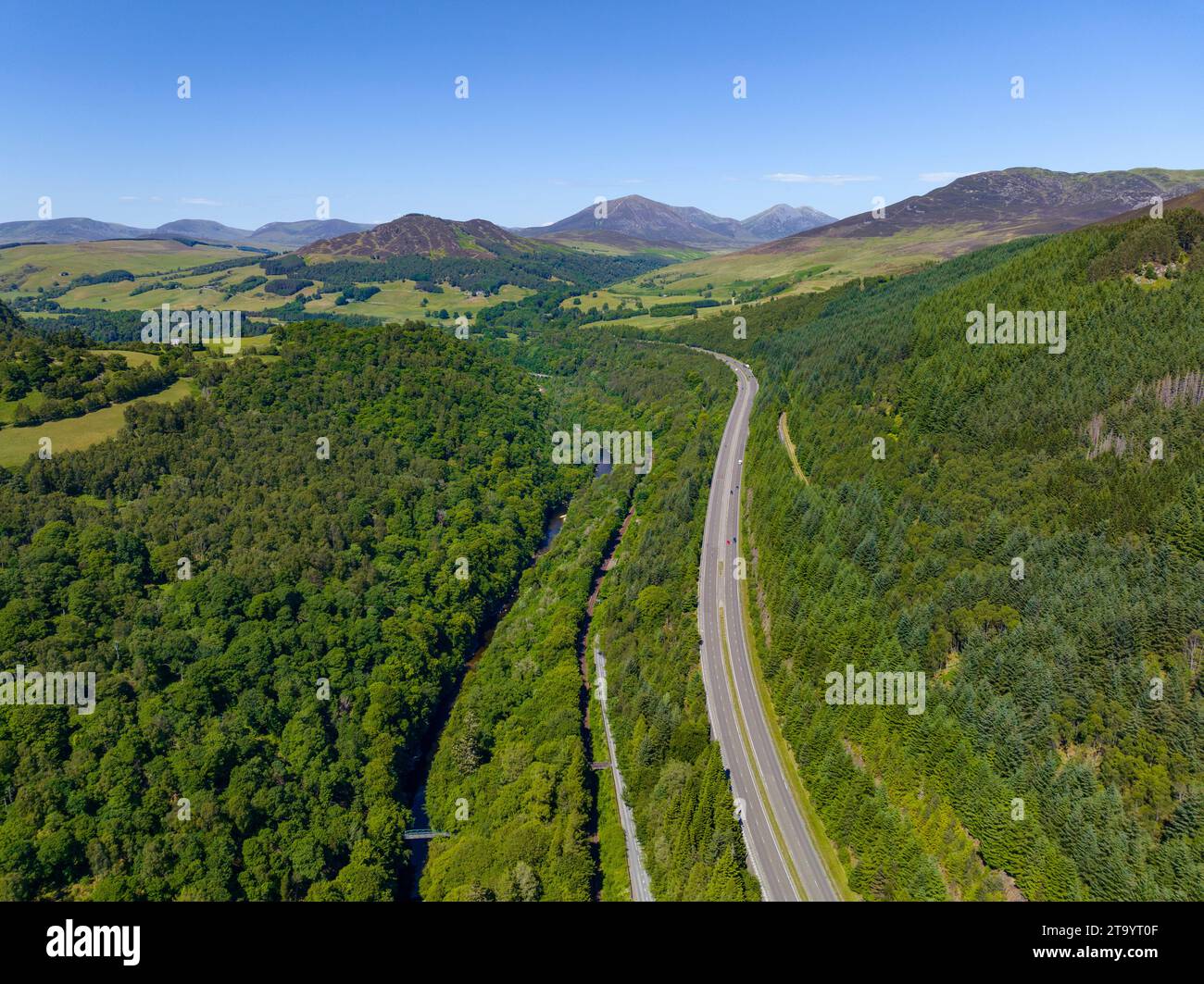 Aerial view of the dual carriageway section of A9 trunk road at the ...