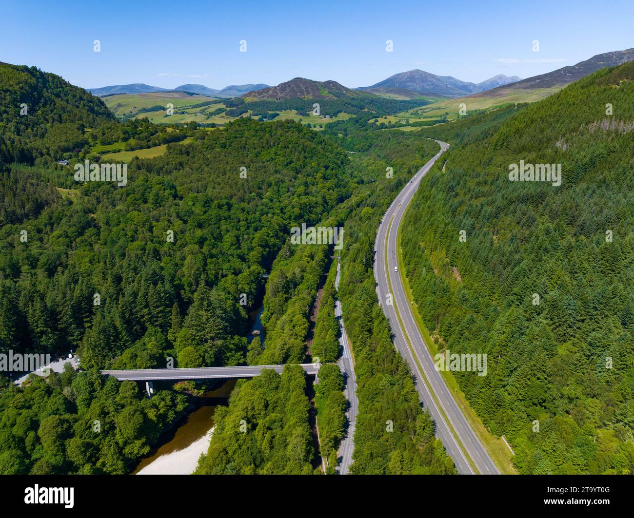 Aerial view of the dual carriageway section of A9 trunk road at the ...