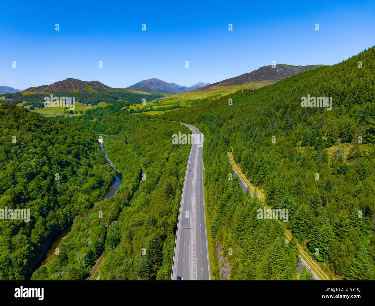 Aerial view of the dual carriageway section of A9 trunk road at the ...