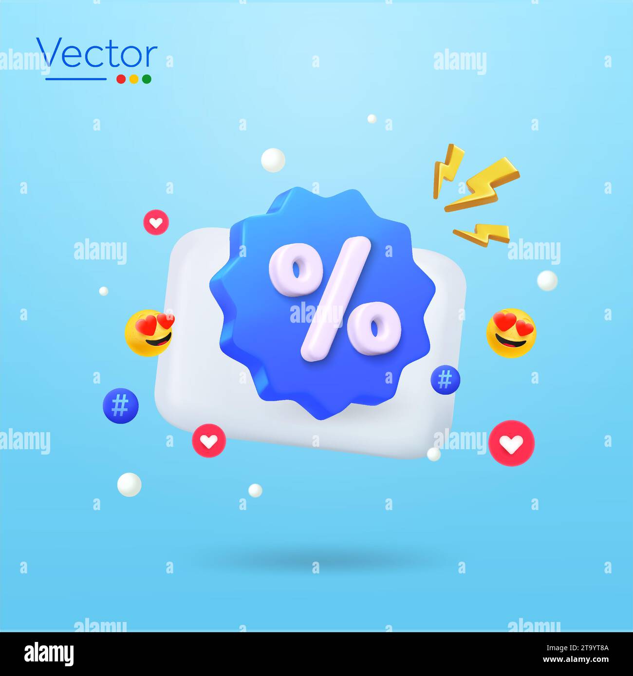 3d promotion on social media banner concept with percentage icon, chat ...