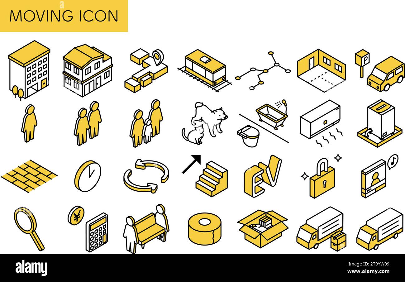 Finding a room in a rental property: moving icon set (isometric), Vector Illustration Stock ...