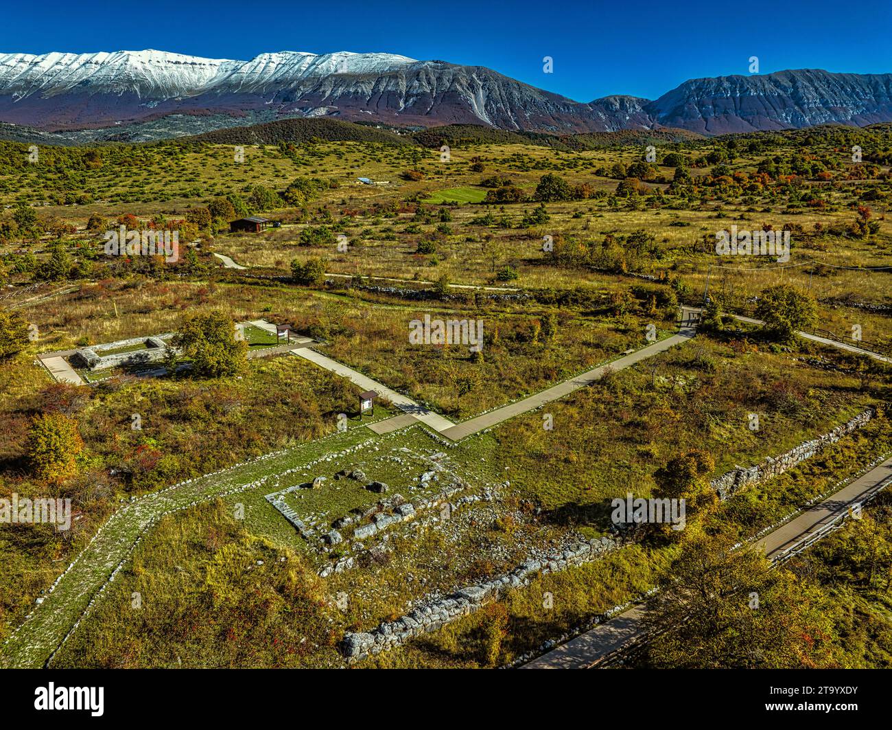 Aerial view of the archaeological site of Ocriticum. In the foreground ...