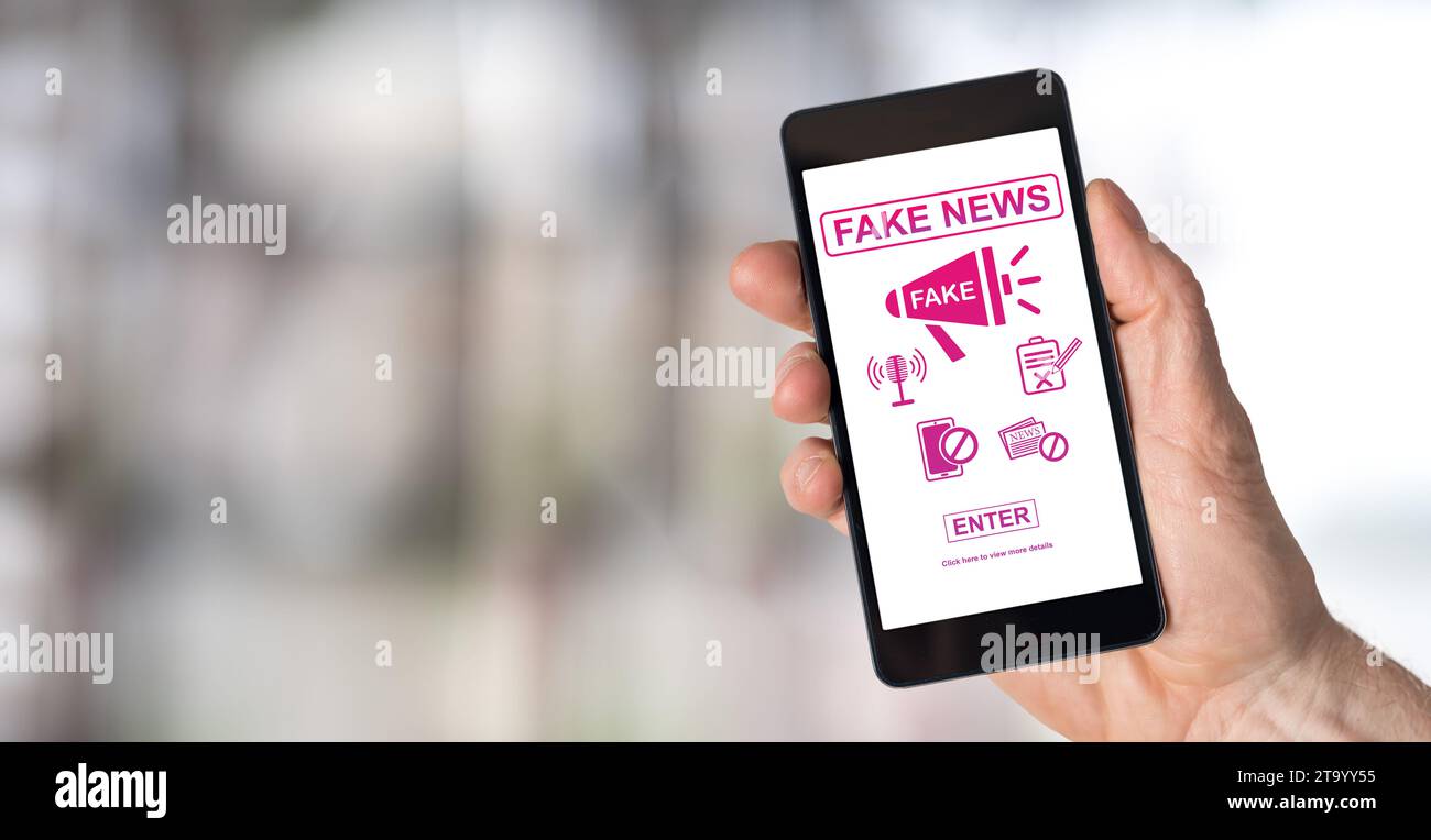 Smartphone screen displaying a fake news concept Stock Photo - Alamy