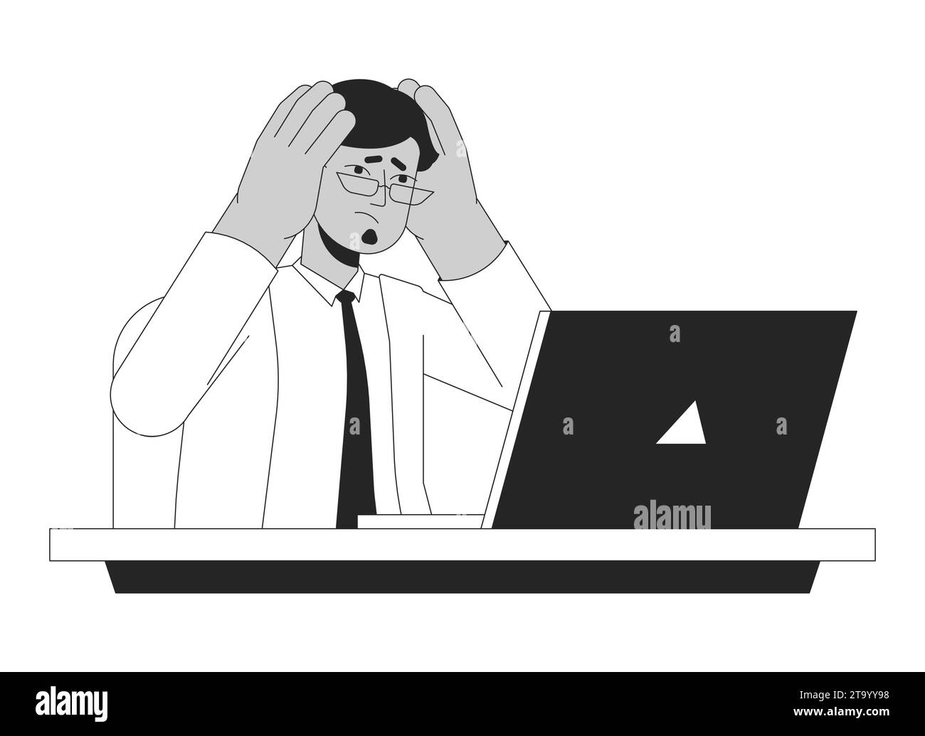 Adult indian fatigue businessman black and white 2D line cartoon ...