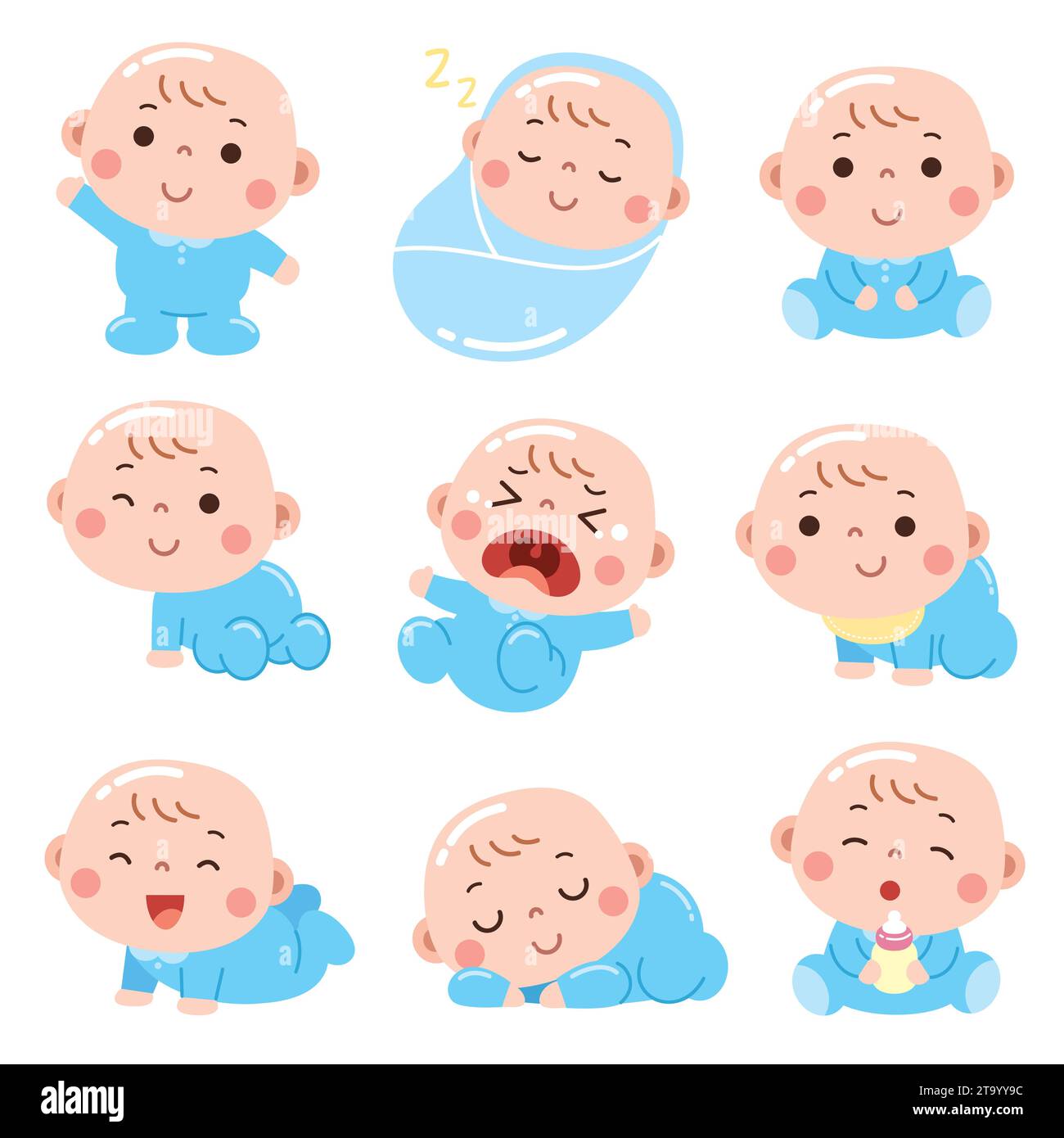 A charming cartoon-style illustration featuring babies in different ...