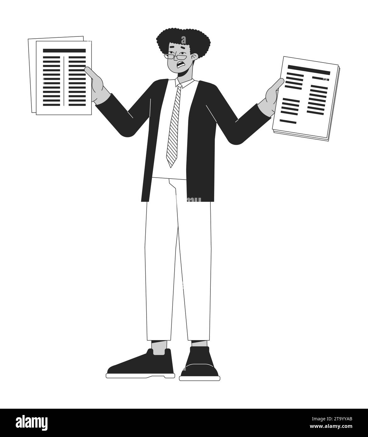 Worried hispanic worker holding paperwork black and white 2D line cartoon character Stock Vector ...