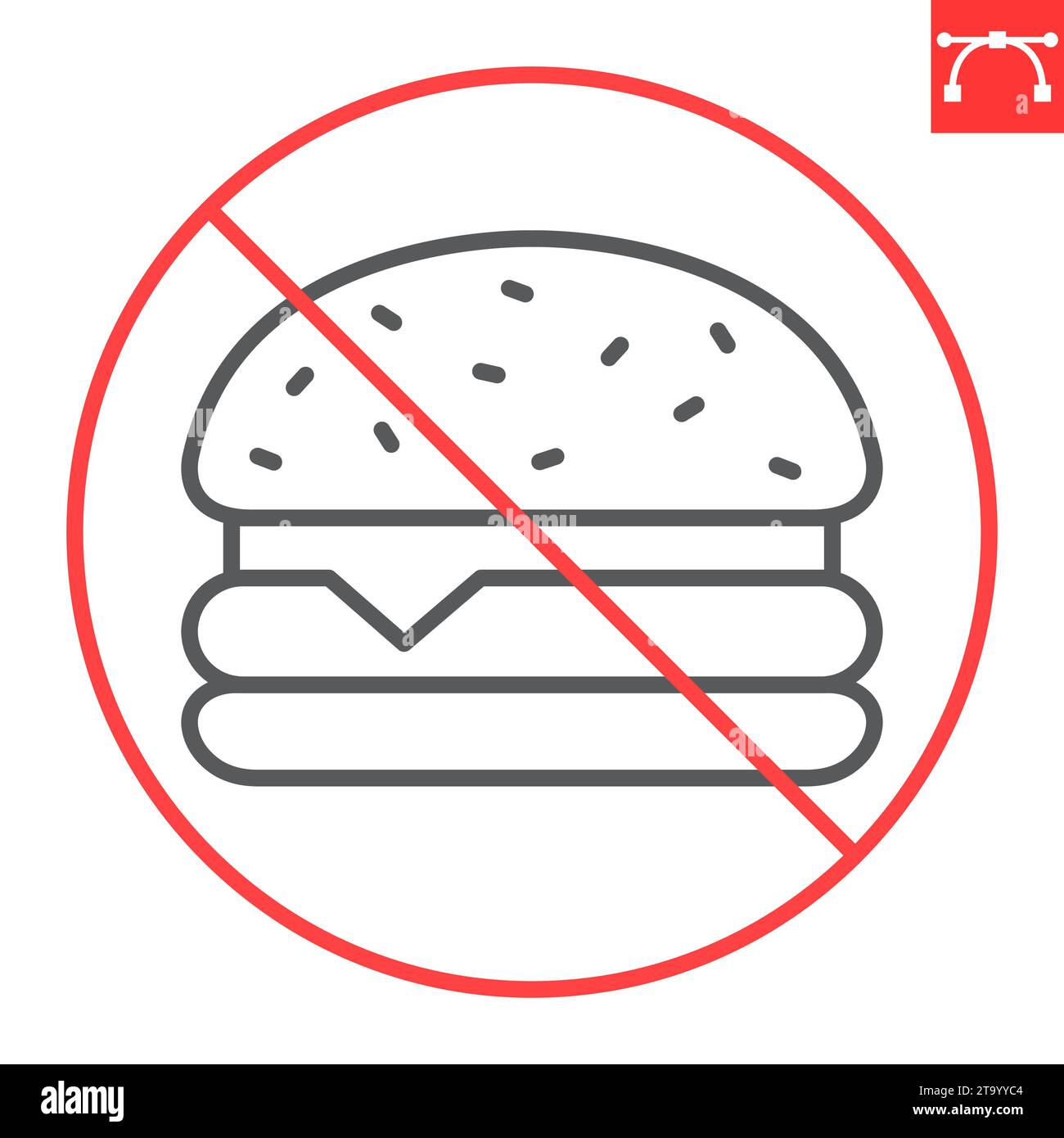 No fast food line icon, prohibition and forbidden, no burger sign ...