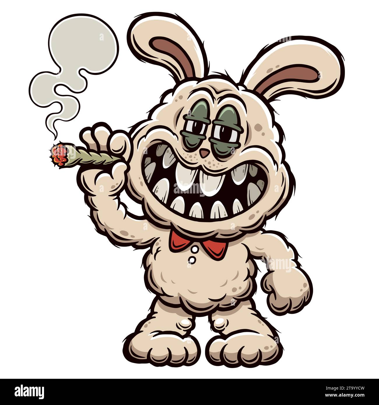A humorous and edgy cartoon-style illustration of a stoned bunny ...
