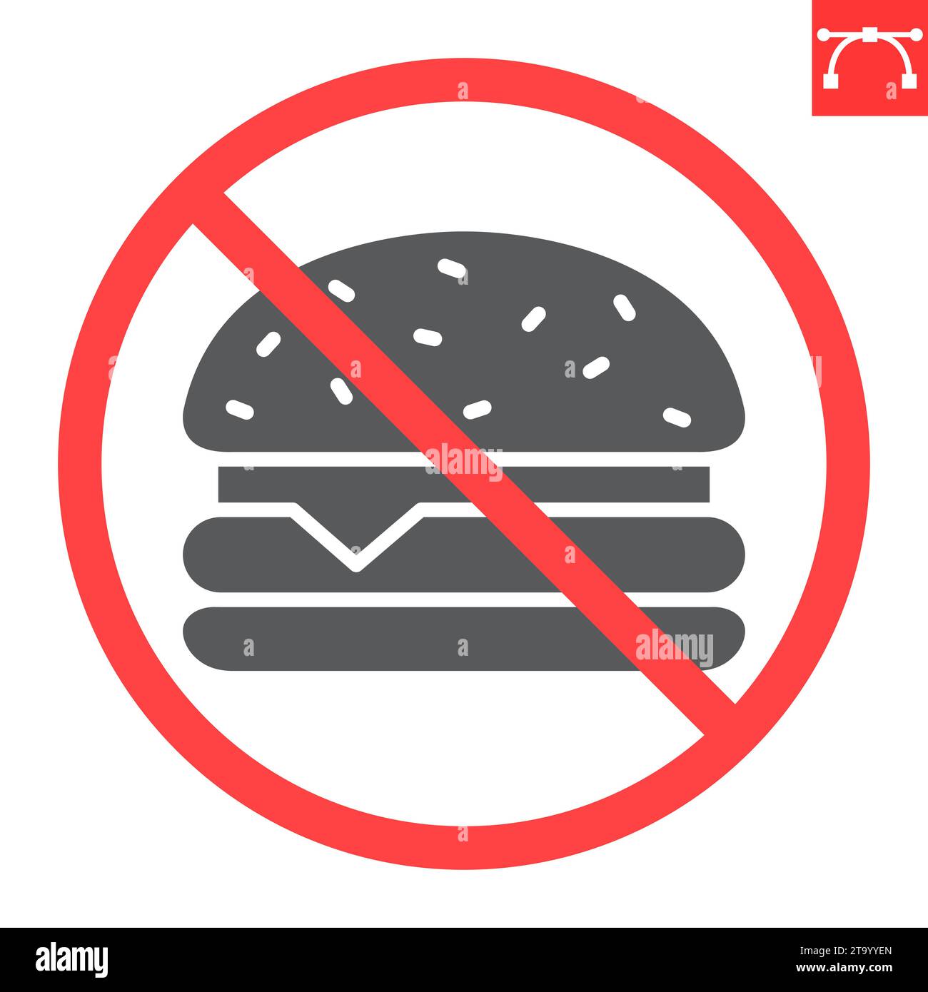 No fast food glyph icon, prohibition and forbidden, no burger sign ...