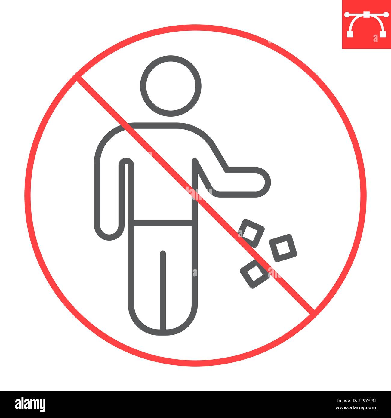 No littering line icon, prohibition and forbidden, do not litter sign ...