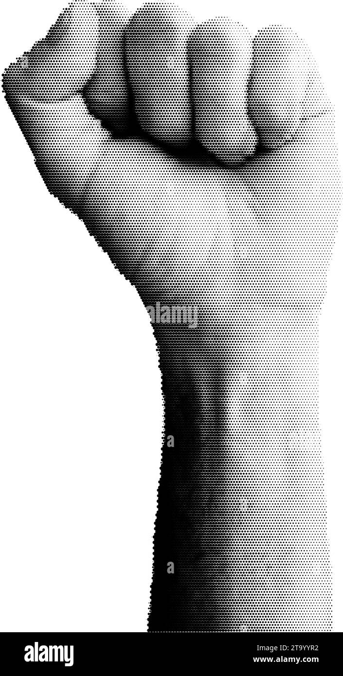 Halftone dotted human hand fist for trendy y2k retro collage. Vector ...