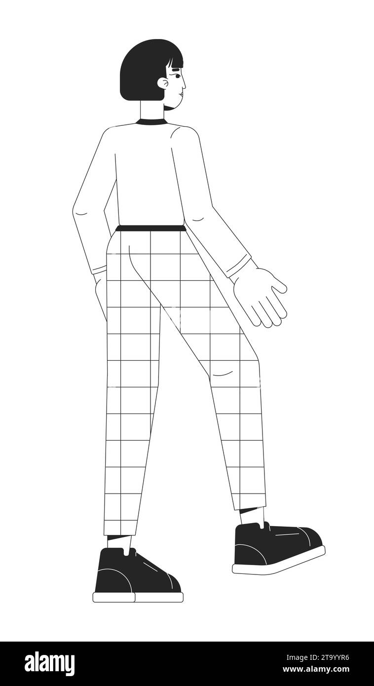 Young Korean Woman Stepping Forward Black And White 2d Line Cartoon Character Stock Vector Image