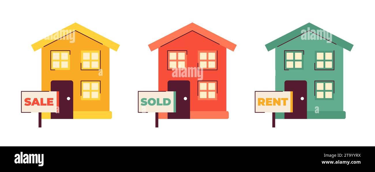 Real estate housing market 2D illustration concept set Stock Vector ...