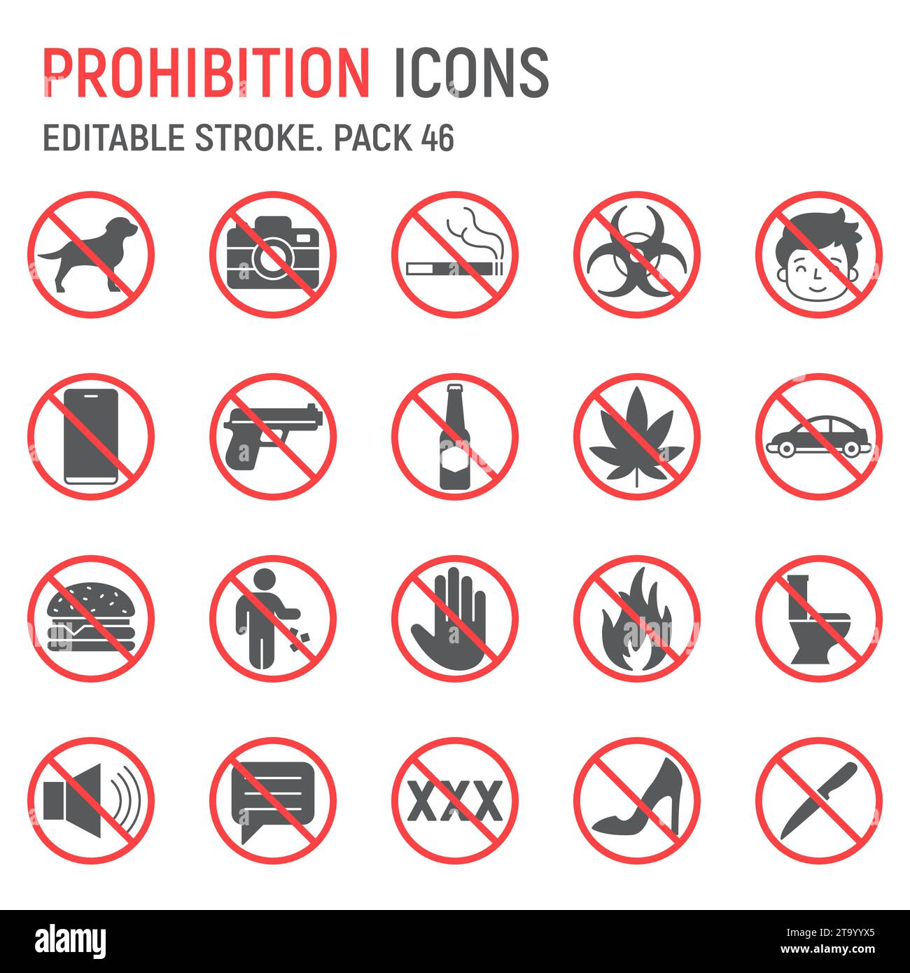Prohibition glyph icon set, warning collection, vector graphics, logo ...
