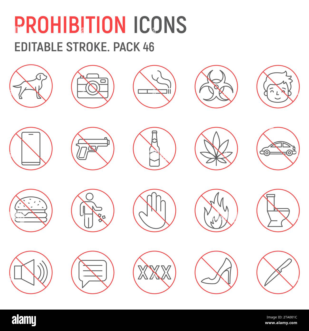 Prohibition line icon set, warning collection, vector graphics, logo ...