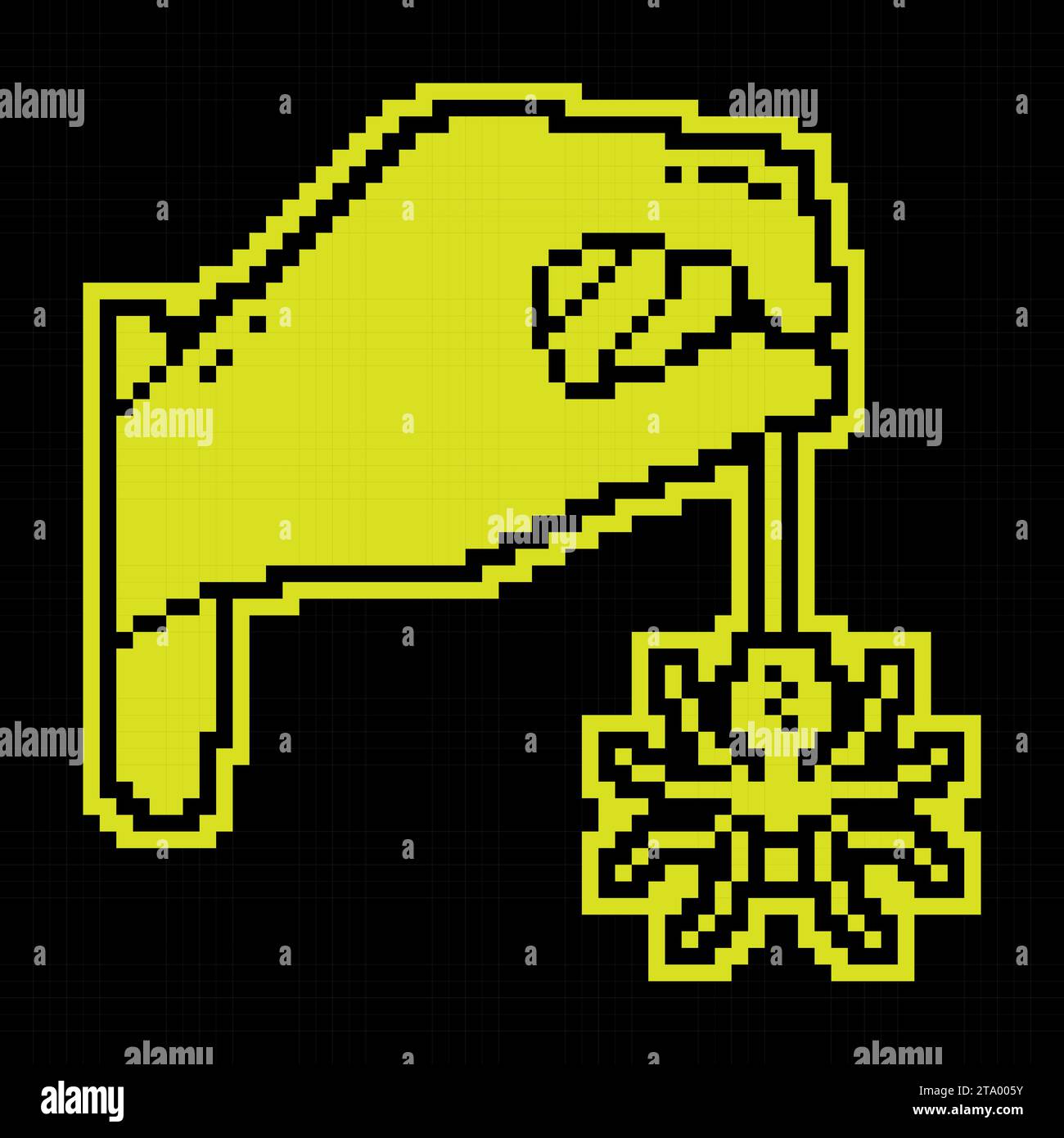 Pixel silhouette icon. Hand of sorceress holds huge spider on web ...