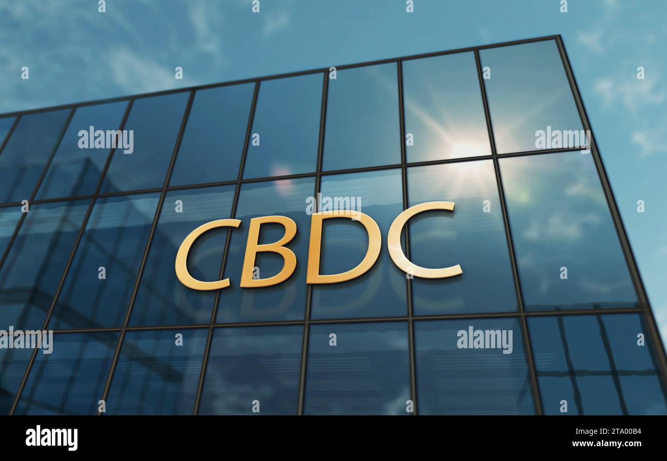 CDBC glass building concept. Central Bank Digital Currency crypto money ...